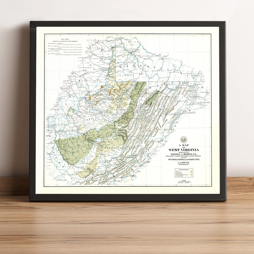 West Virginia Old Map | 1899 West Virginia, USA, Vintage Map | Wall Art ...