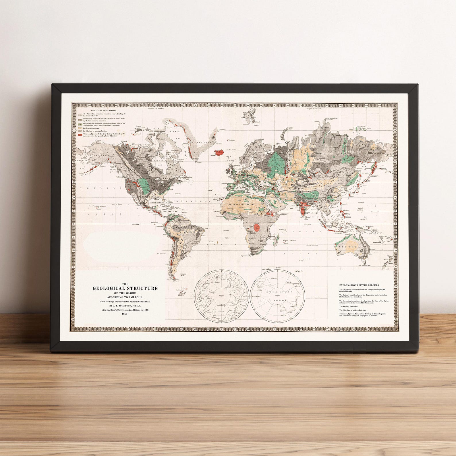 Geologic World Map | 1850 Geological Structure of the Globe Vintage Map ...
