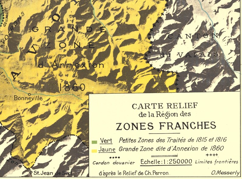 French Zones of Switzerland Near Lake Leman Old Map | 1920 Alps Vintage ...