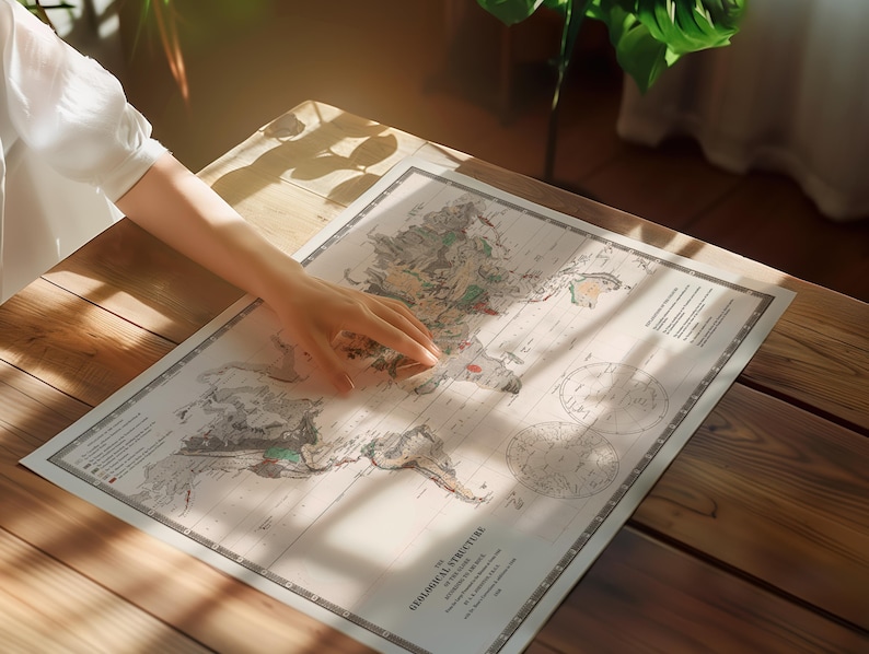 Geologic World Map | 1850 Geological Structure of the Globe Vintage Map ...