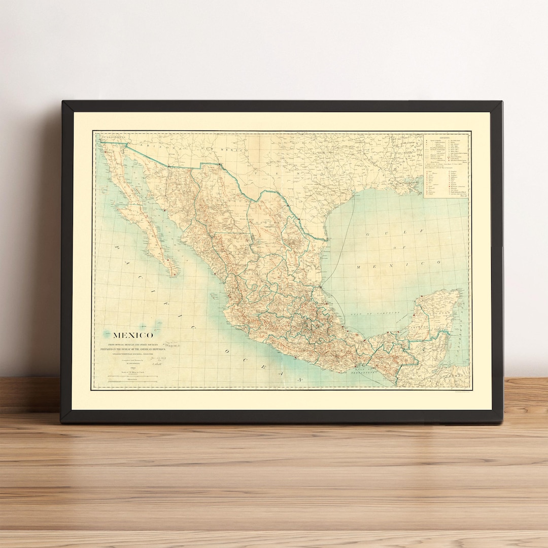 Mexico Old Map | 1900 Mexico Vintage Map | Wall Art & Home Decor Print ...