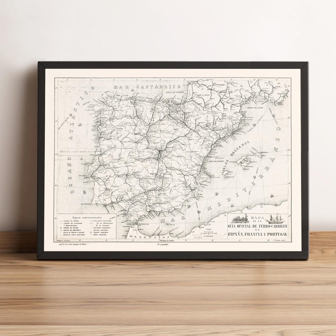 Spain Old Map | 1870 Portugal Vintage Map | Wall Art & Home Decor Print ...