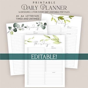 Botanical Daily Planner Bundle: Timed & Untimed, A4 A5 Letter (editable ...