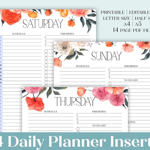 Daily Planner Bundle Printable Editable Timed Hourly Schedule - Etsy