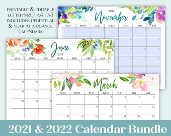 Printable Calendars 2021 2022 | Etsy