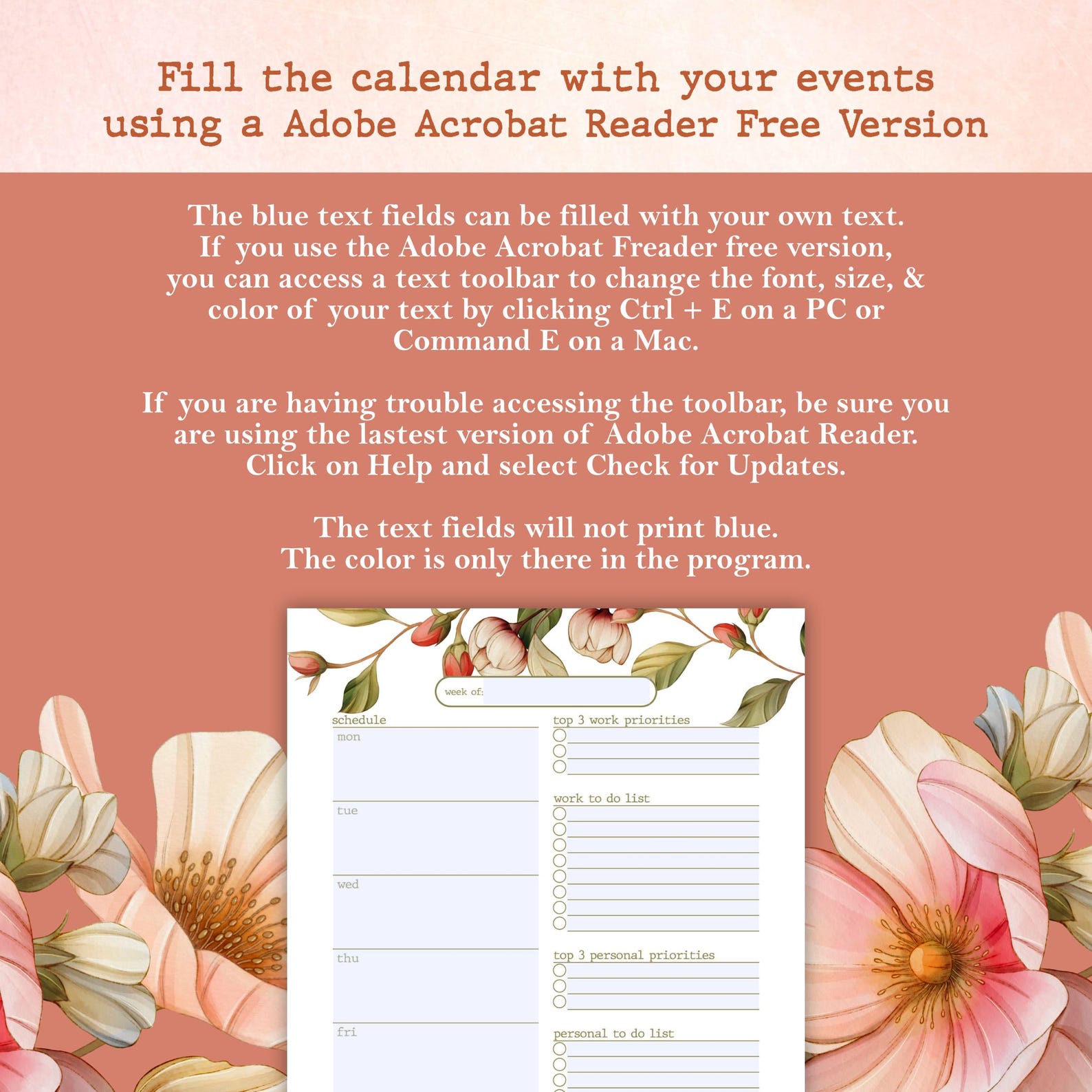 Fillable Weekly Planner Printable: Undated Work Life Schedule (a4/a5 ...