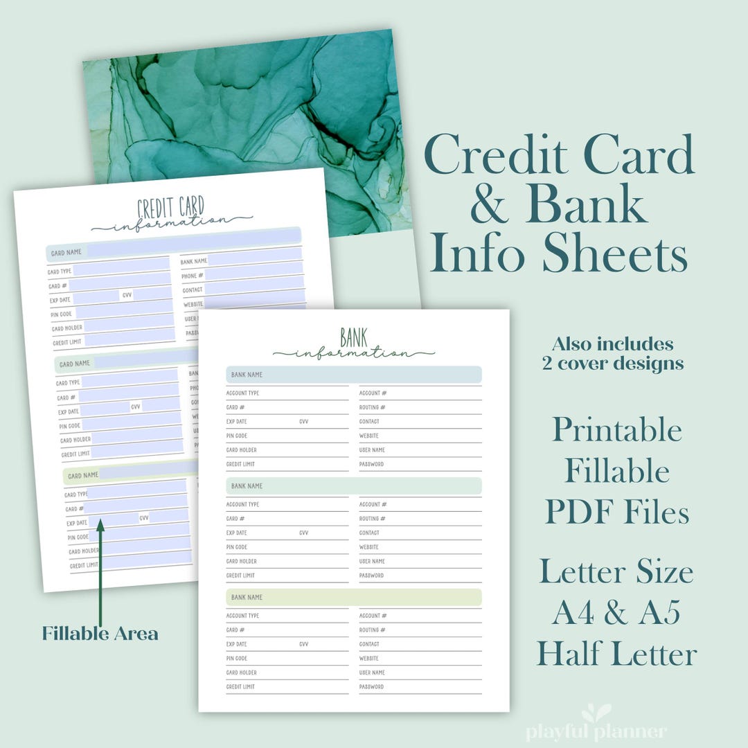 Printable Credit Card Information & Bank Account Tracker Fillable PDF ...