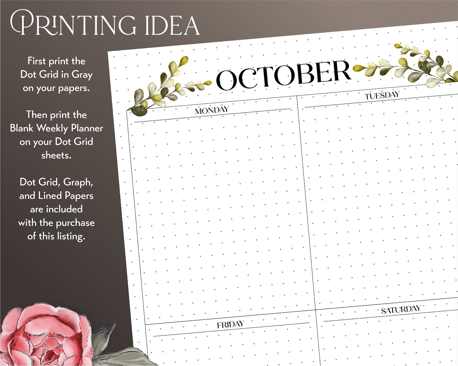 Botanical Weekly Planner Printable: Undated A5 A4 Letter (editable PDF ...