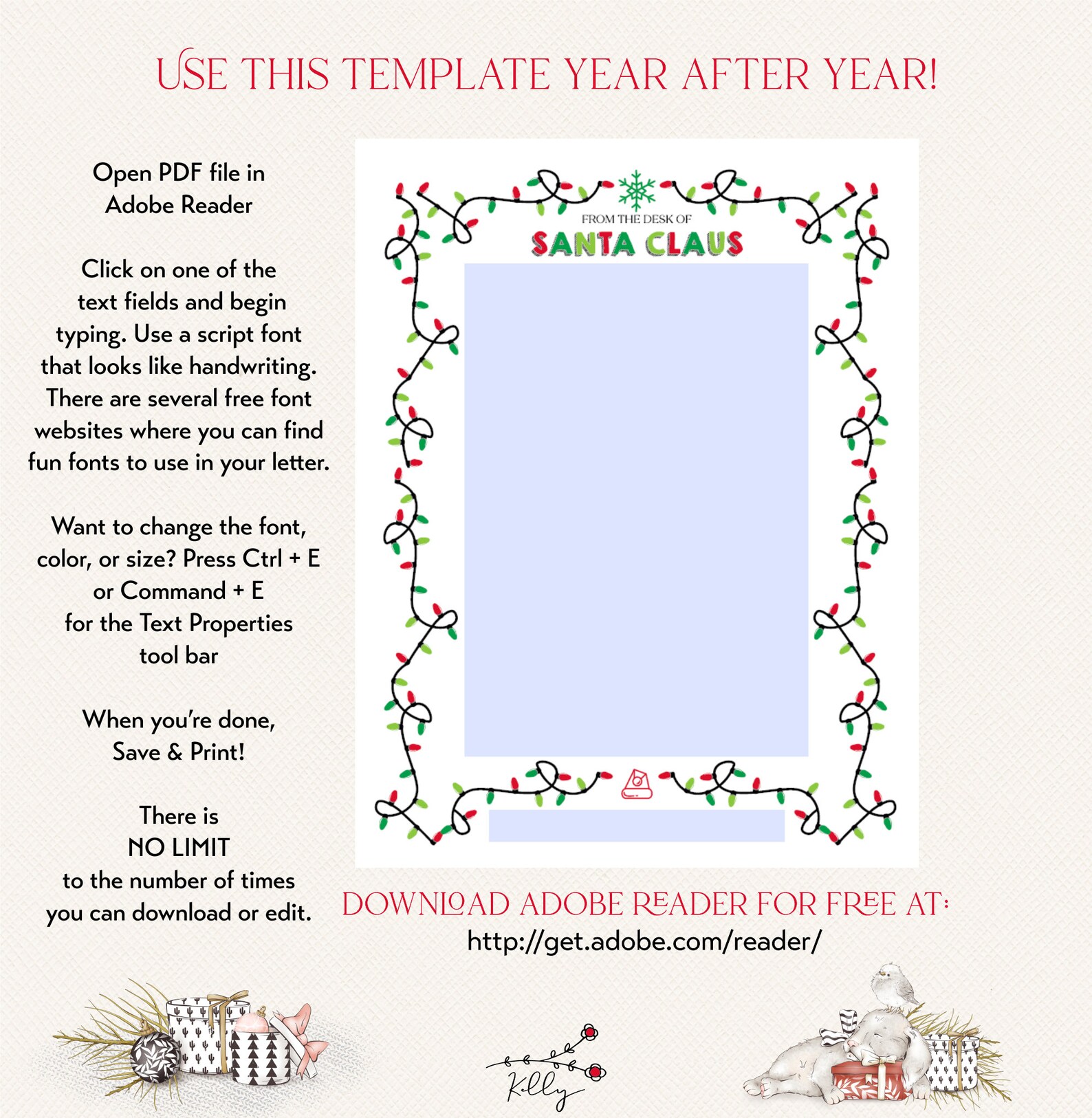 Letter From Santa Claus Editable PDF Printable Letterhead | Etsy
