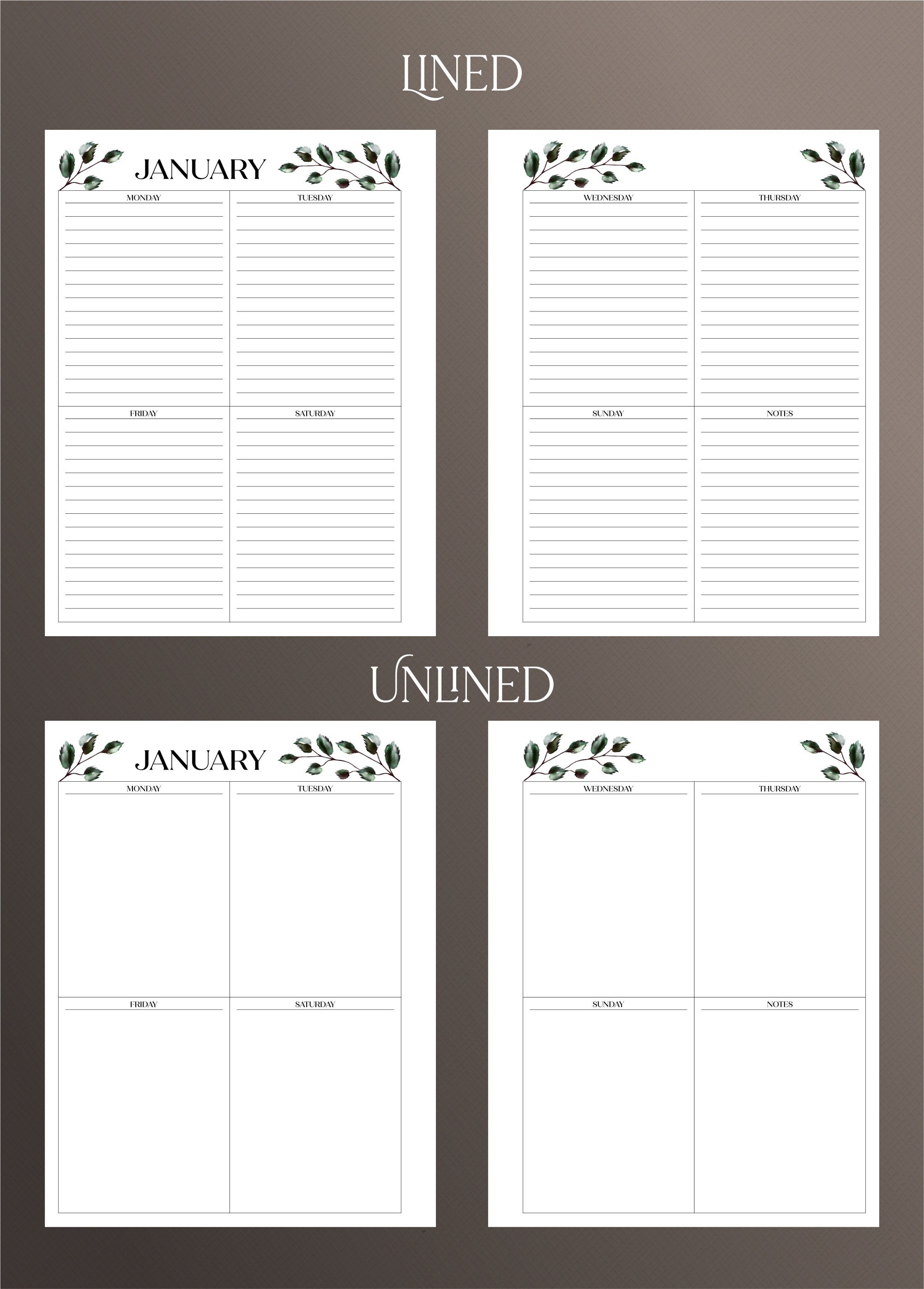 Botanical Weekly Planner Printable: Undated A5 A4 Letter (editable PDF ...