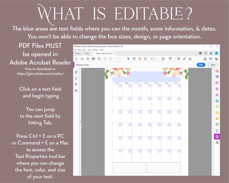 Blank Calendar Undated Printable Insert Editable PDF Use as - Etsy