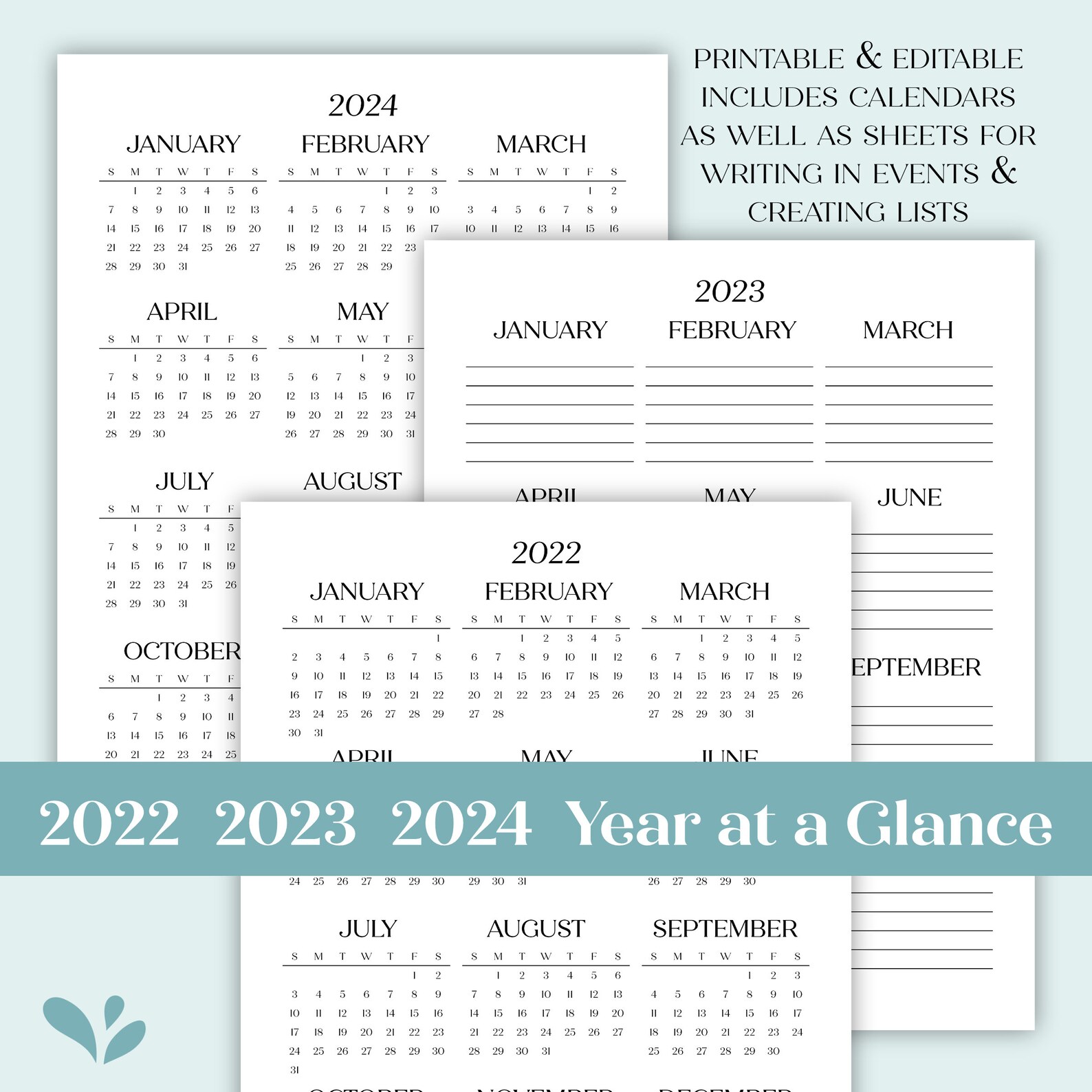 2022 2023 Printable Editable Calendar Bundle Includes Monthly - Etsy Canada