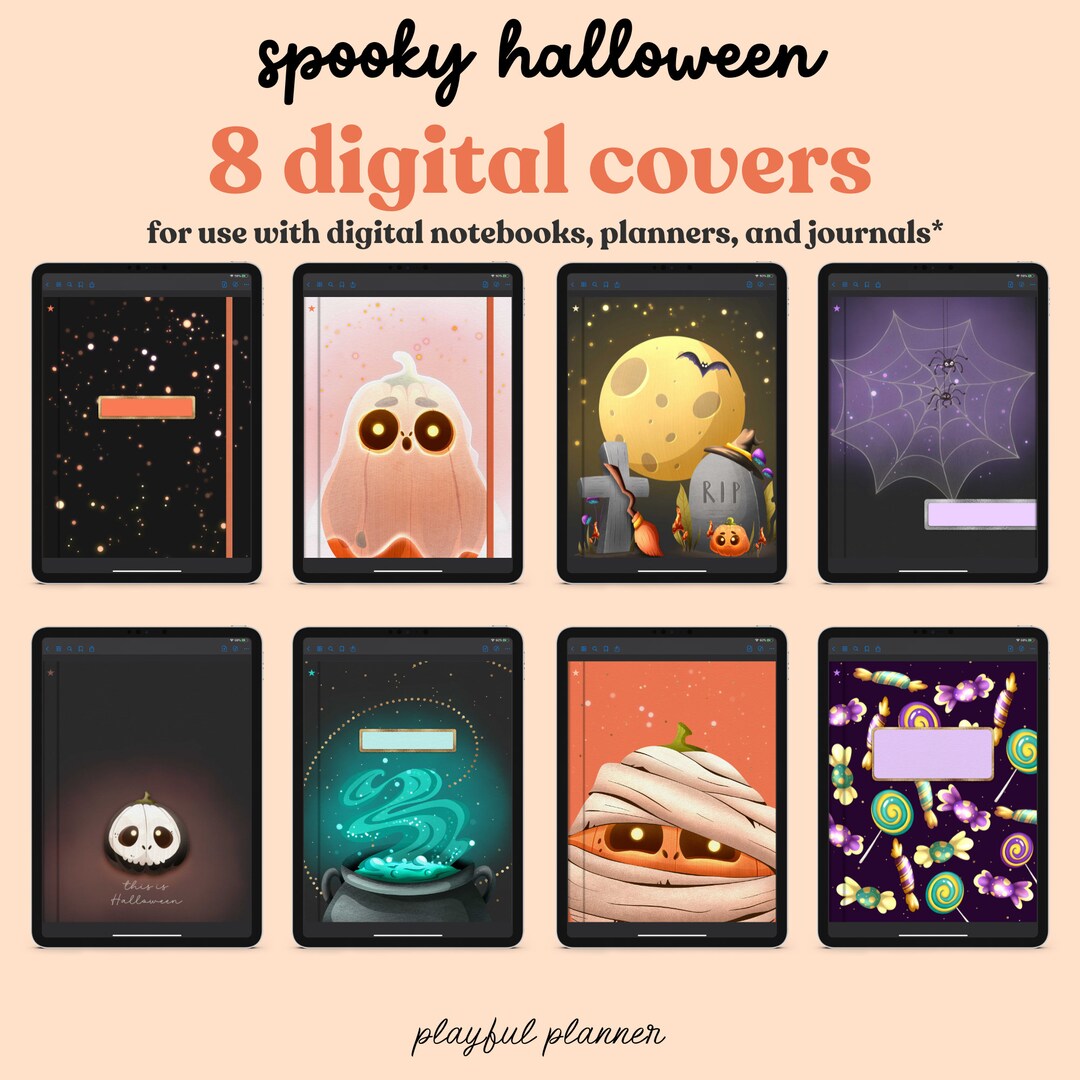8 Spooky Halloween Digital Covers for Planners, Notebooks, or Journals ...