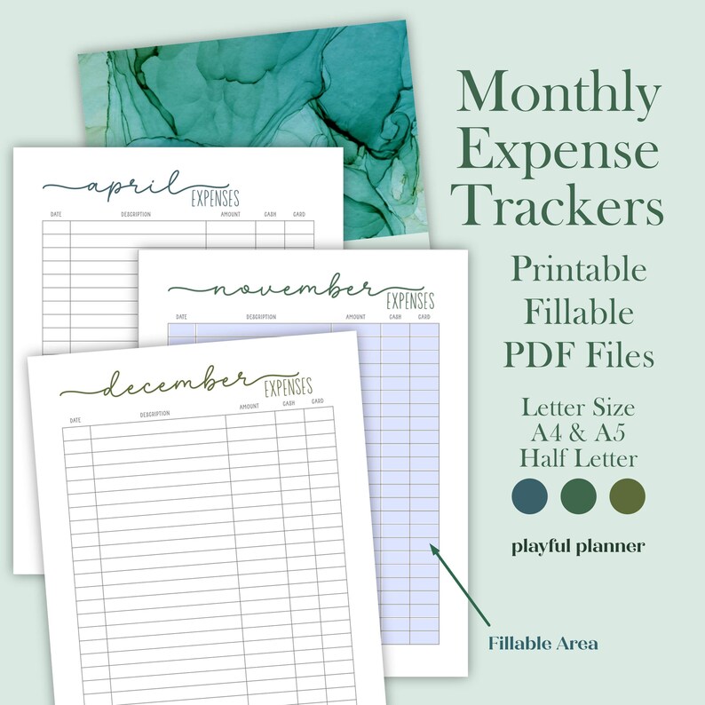 Printable Monthly Expense Tracker: Fillable PDF, A4 A5 Letter Size - Etsy
