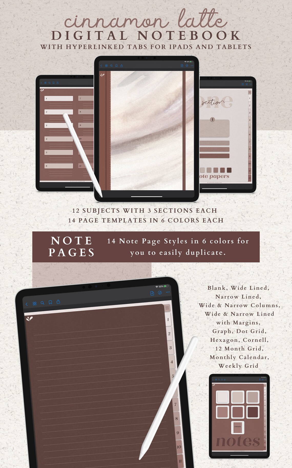 12 Subject Digital Notebook with Hyperlinked Tabs 14 Note | Etsy