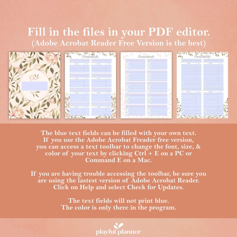Printable Password Tracker: Floral Fillable PDF (A4 A5 Letter) - Etsy