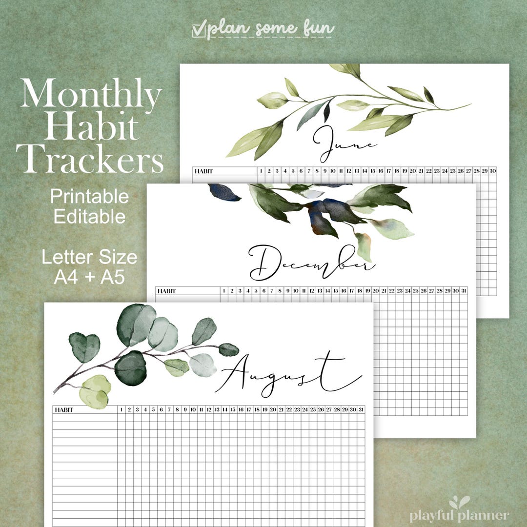 Printable Daily Habit Tracker Bundle Includes 12 Designs, 1 for Each ...