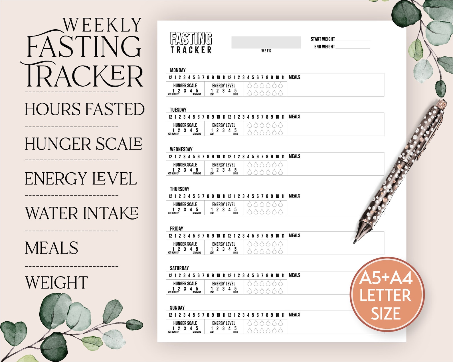 Intermittent Fasting Tracker Printable Planner Insert Track | Etsy