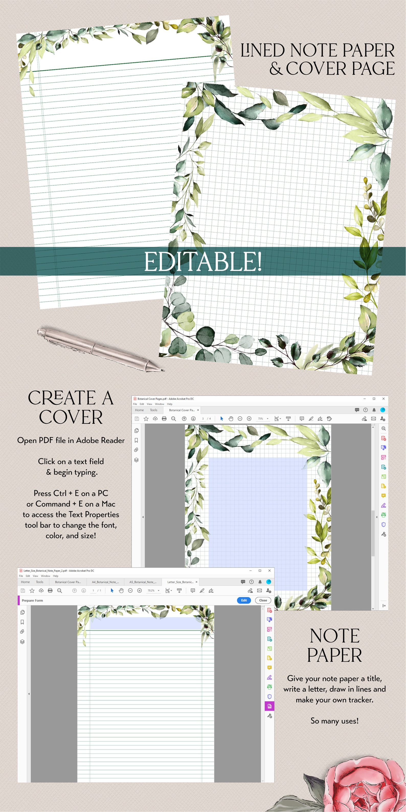 Botanical Planner Printable Bundle: Daily, Weekly, Monthly (editable ...