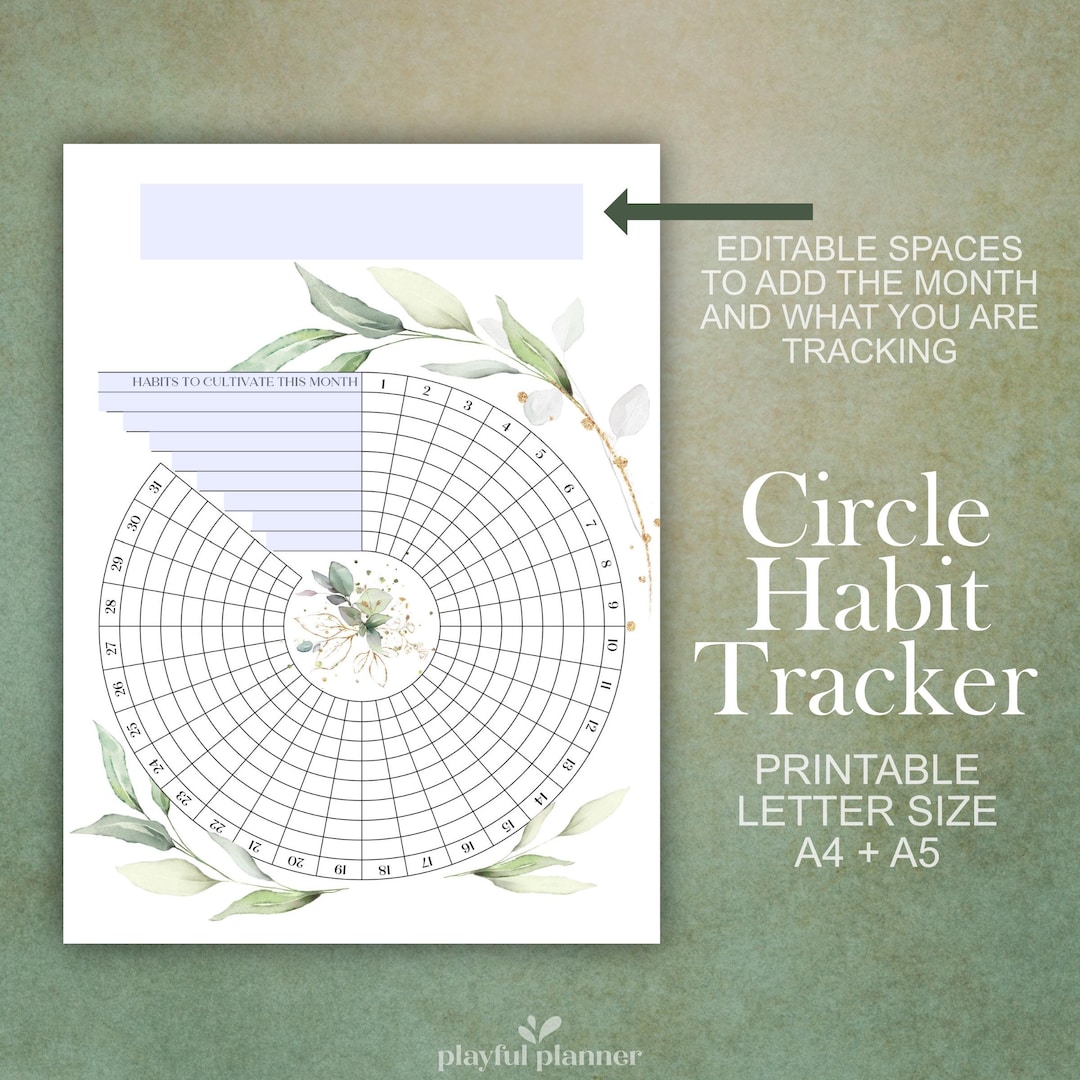 Printable Daily Circle Habit Tracker Fillable PDF in Sizes A5, A4 ...