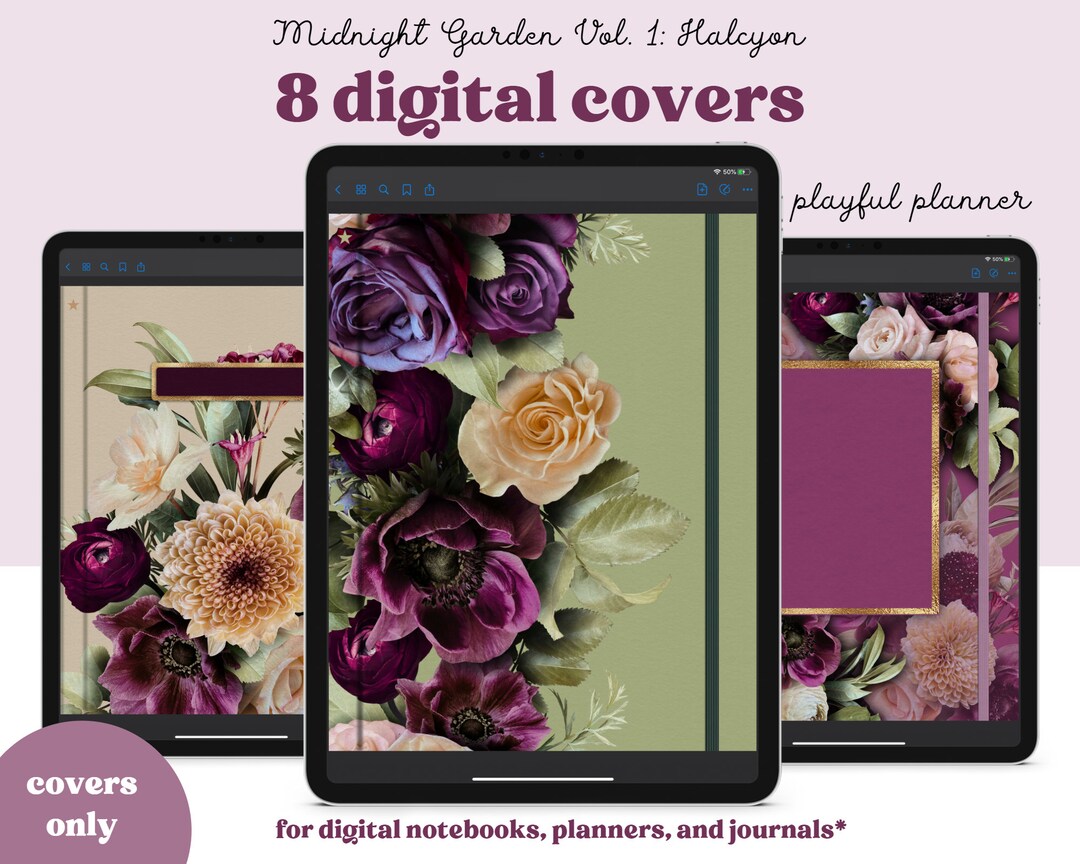 8 Floral Digital Planner Covers, Also for Digital Notebooks and Digital ...