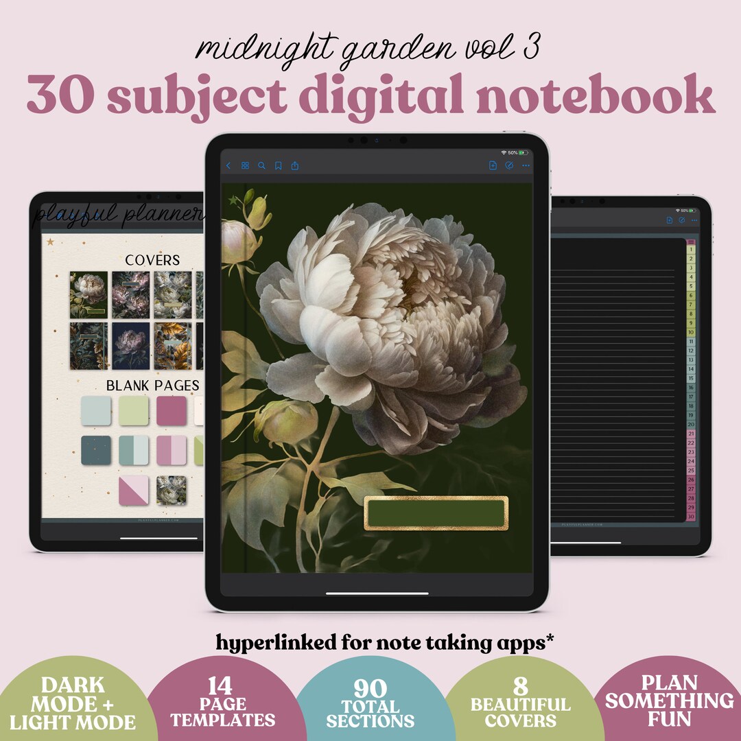 30 Tab Digital Notebook for Goodnotes Planning With 30 Sections Dark ...
