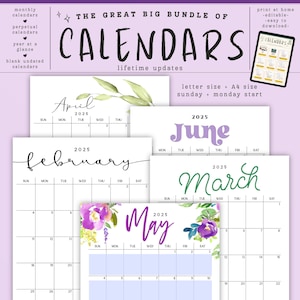 2025 Printable Calendar Bundle With Lifetime Updates | Portrait and ...