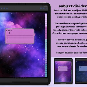 30 Tab Cosmic Galaxy Digital Notebook With Hyperlinked Tabs, 14 Note ...