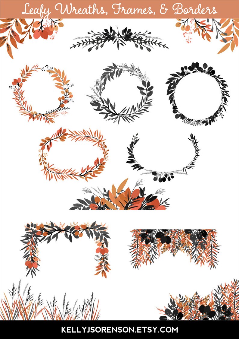 Halloween Leaf Clip Art Fall Wreath Vector Foliage - Etsy