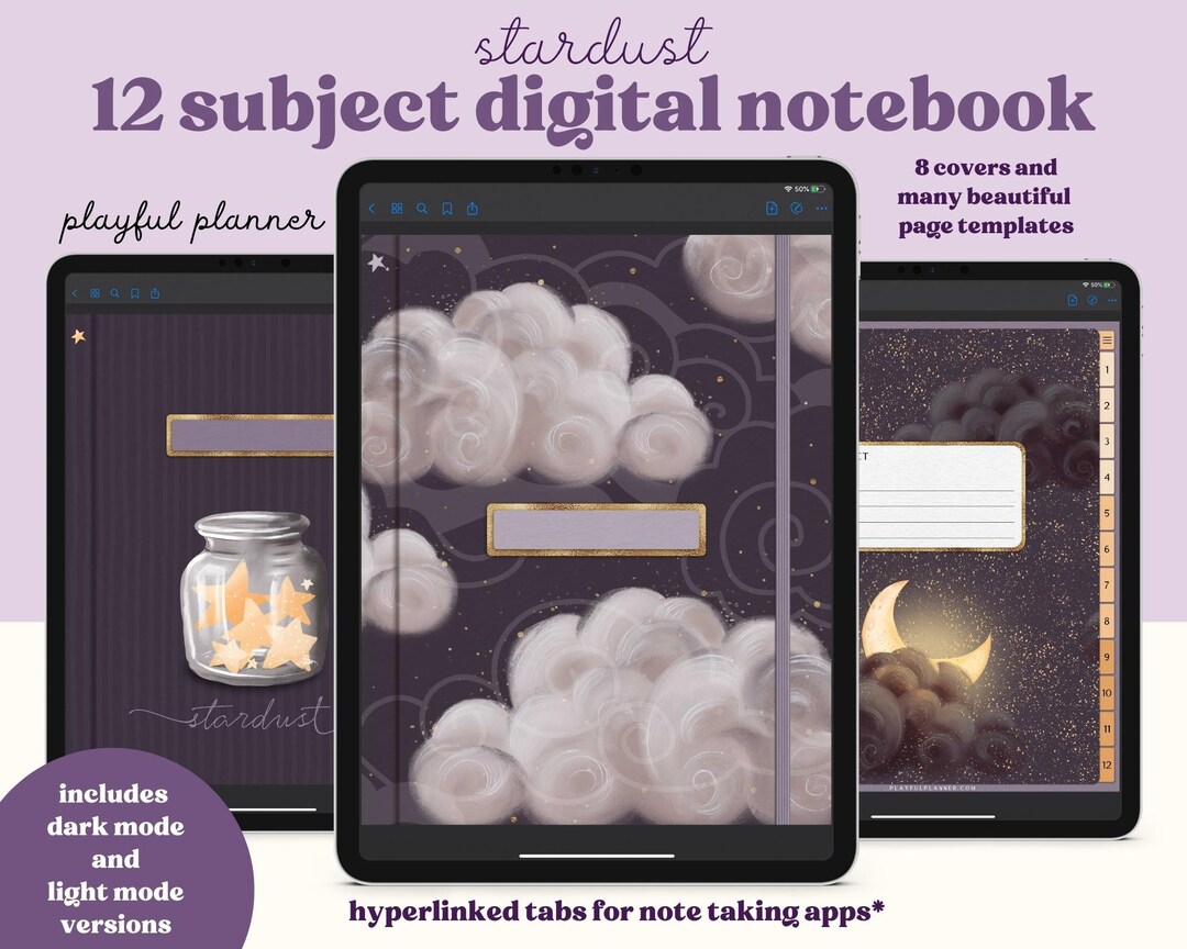 12 Subject Digital Notebook With Hyperlinked Tabs, 14 Note Page Designs ...