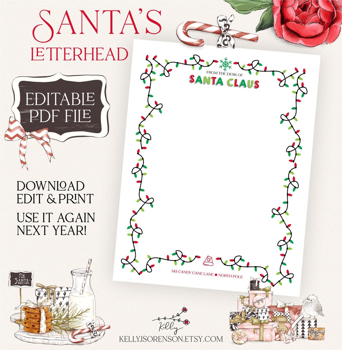 Letter From Santa Claus Editable PDF Printable Letterhead - Etsy