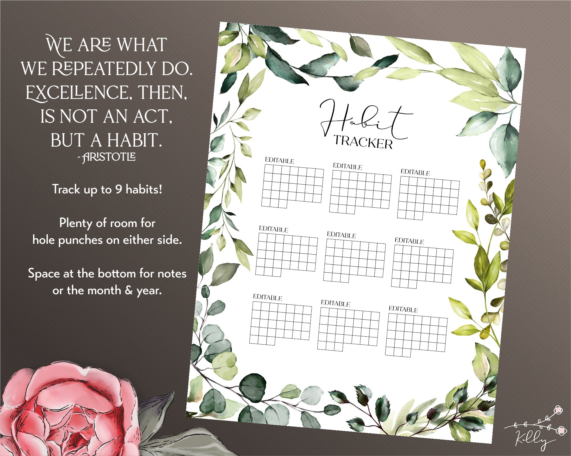 Editable Habit Tracker Printable Planner Insert Includes Sizes | Etsy
