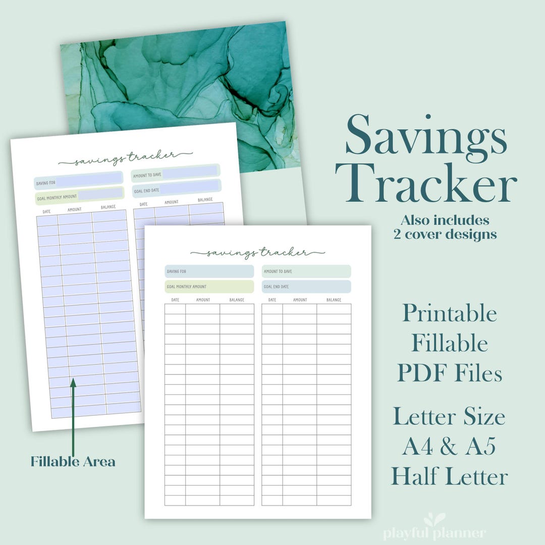 Printable Savings Tracker Fillable PDF Planner Monthly Budget Goal ...