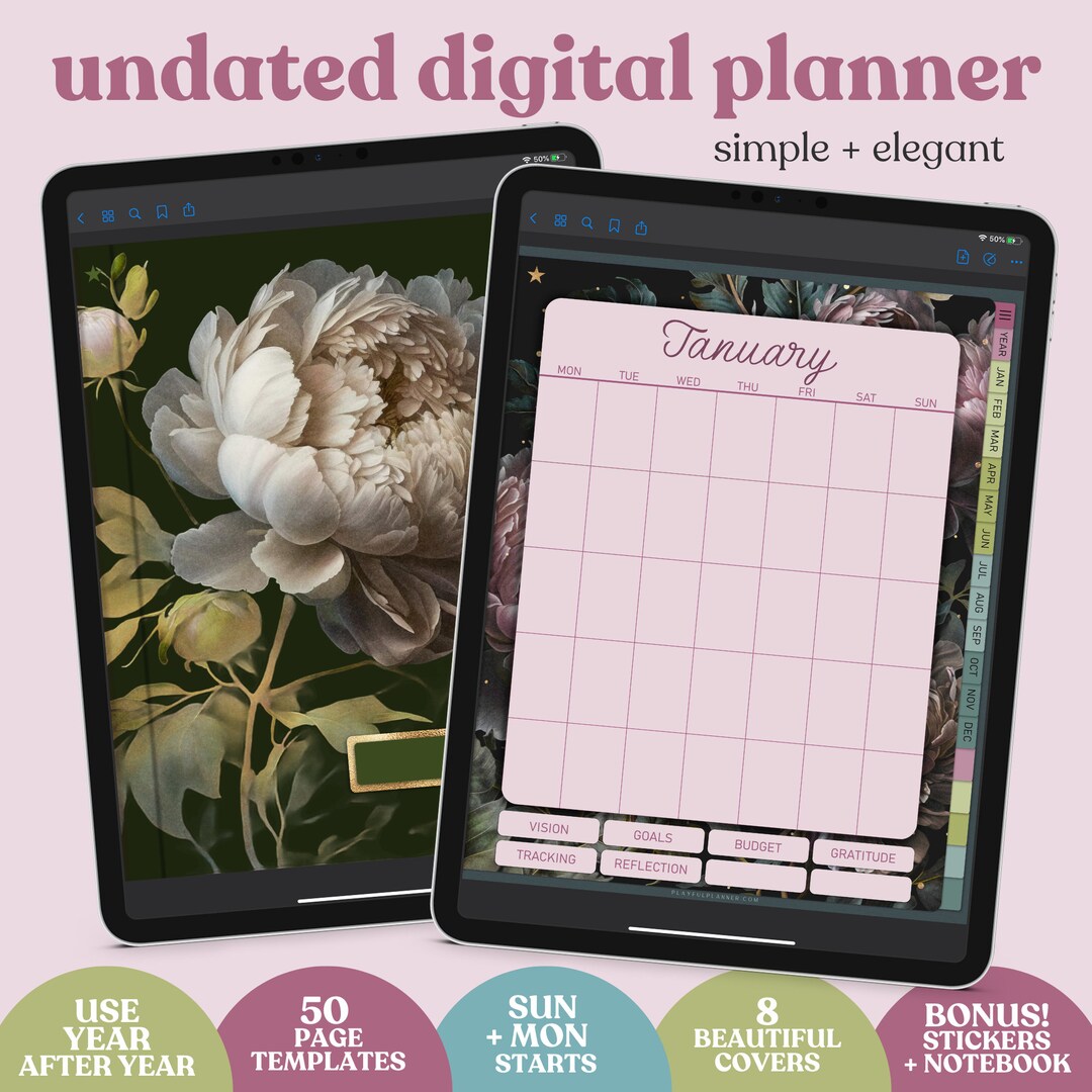 Undated Digital Planner Bundle: Monthly, Weekly, Stickers (digital ...