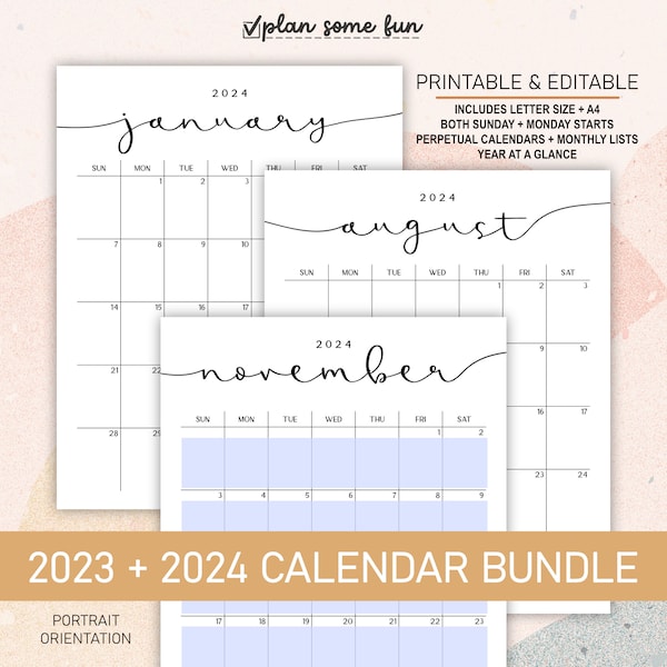 2023 One Page Printable Calendar - Etsy