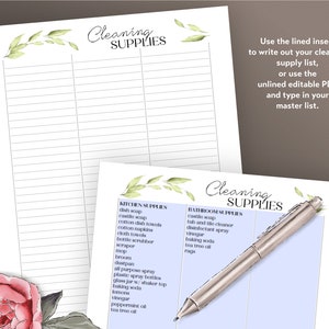 Cleaning Supply List Printable + Editable Planner Insert| Housekeeping ...