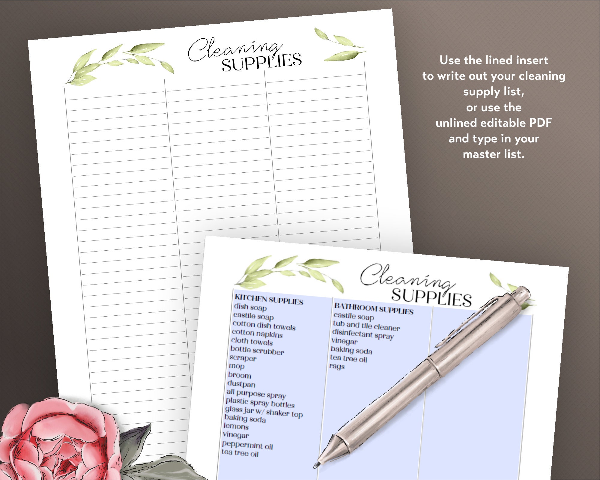 Cleaning Supply List Printable Editable Planner Insert | Etsy