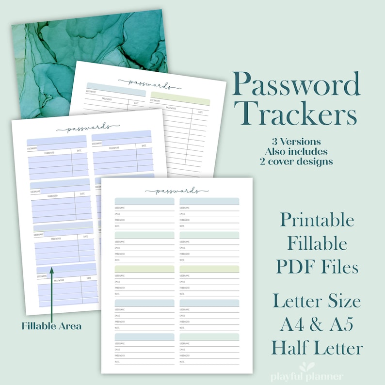 Printable Password Tracker: Fillable PDF, A4 A5 Letter Size - Etsy