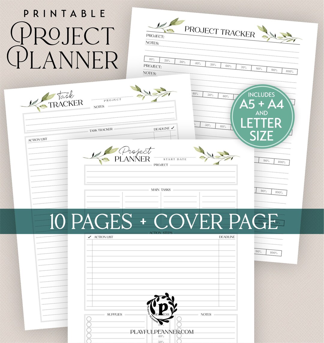 Project & Work at Home Planner Printable Productivity Trackers, Meeting ...