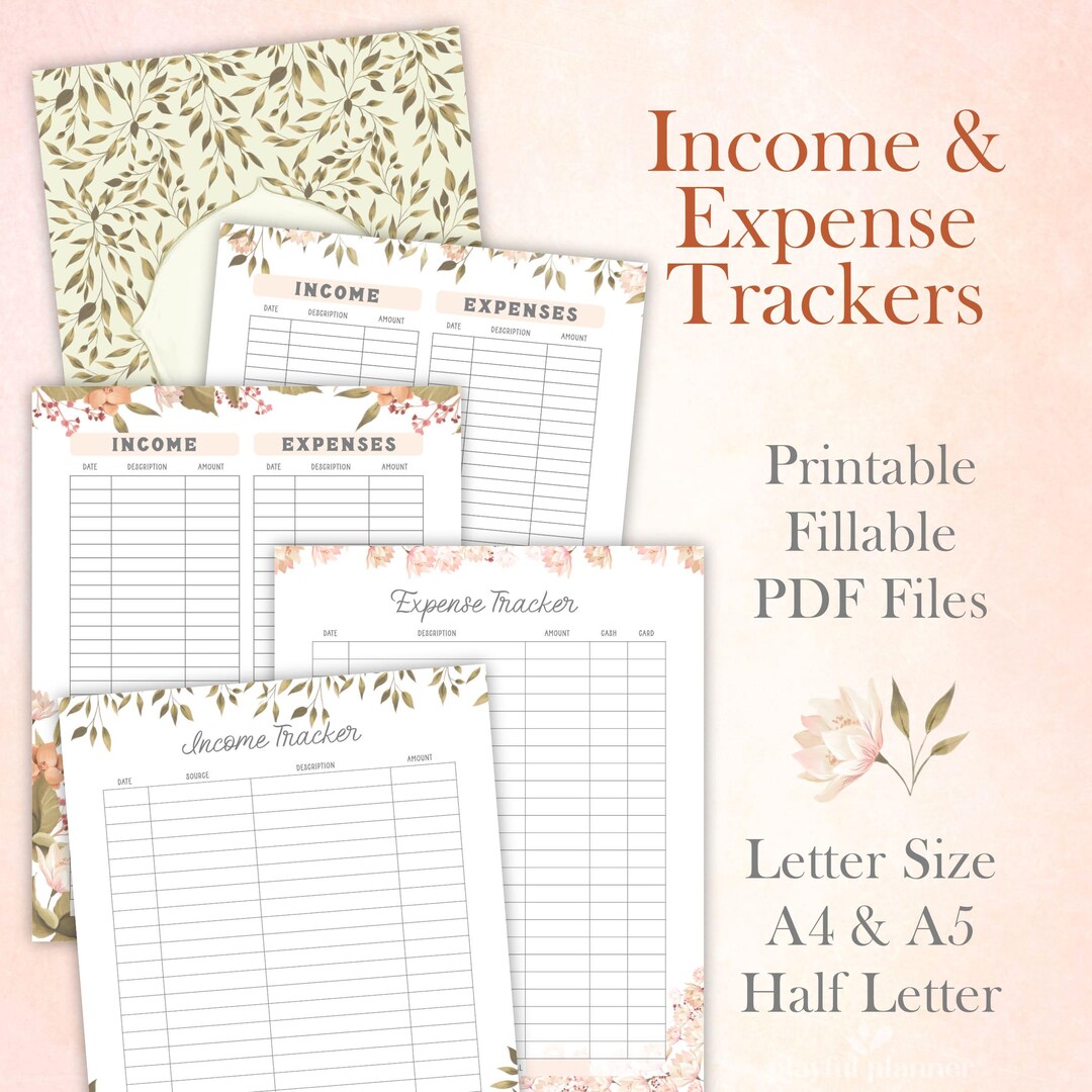 Printable Income & Expense Trackers Fillable PDF, Budget Planner Cover ...