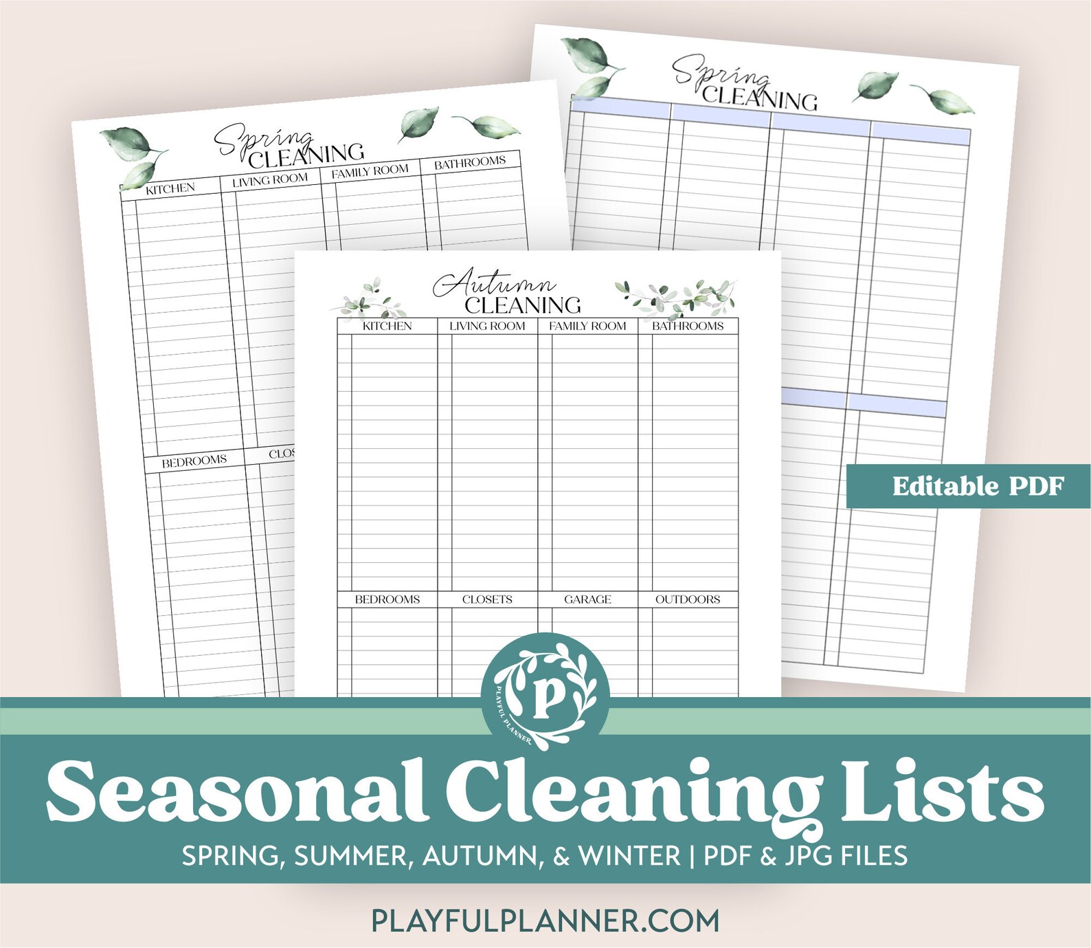 Printable Editable Seasonal Cleaning Lists Planner Inserts | Etsy