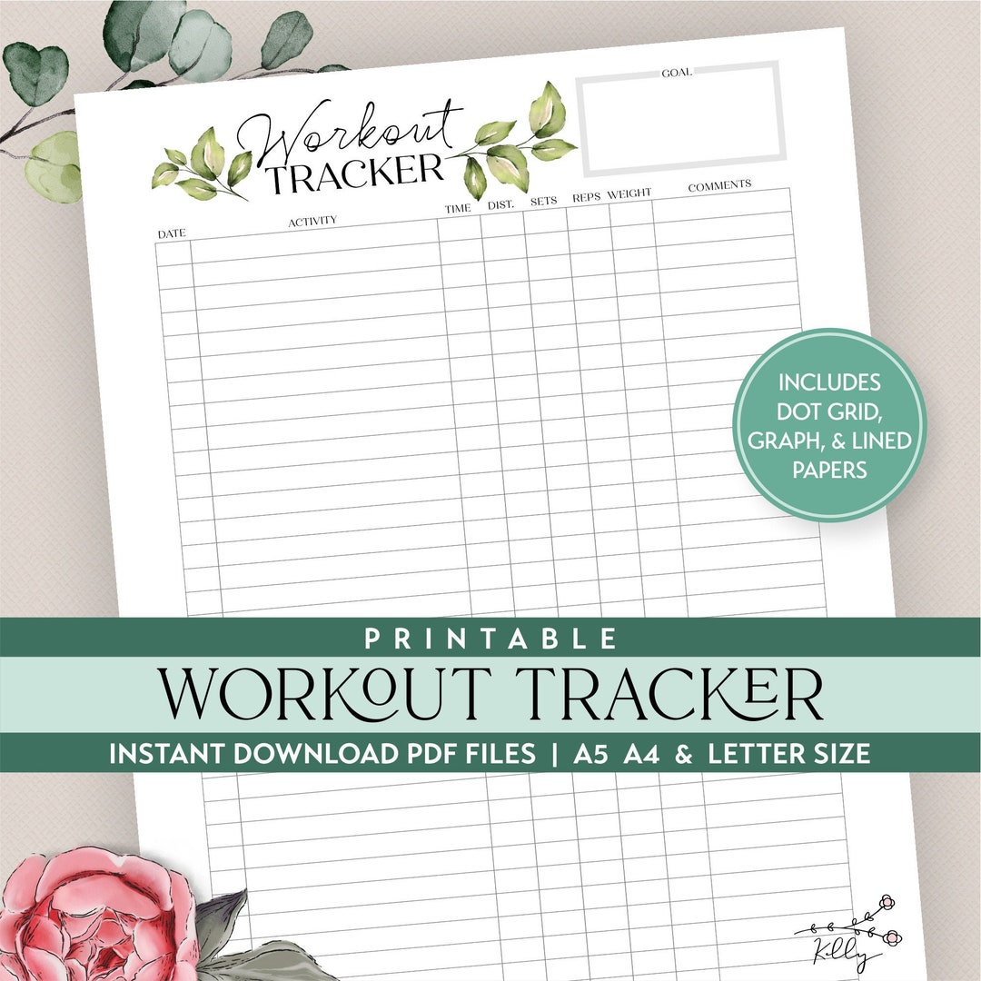 Workout Tracker Printable Insert Includes in Sizes A5 A4 & - Etsy