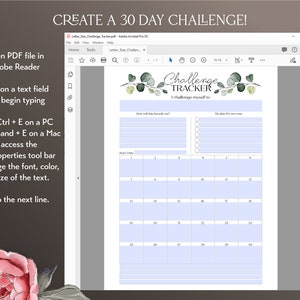 30 Day Challenge Tracker Printable Planner Insert Editable PDF in Sizes ...