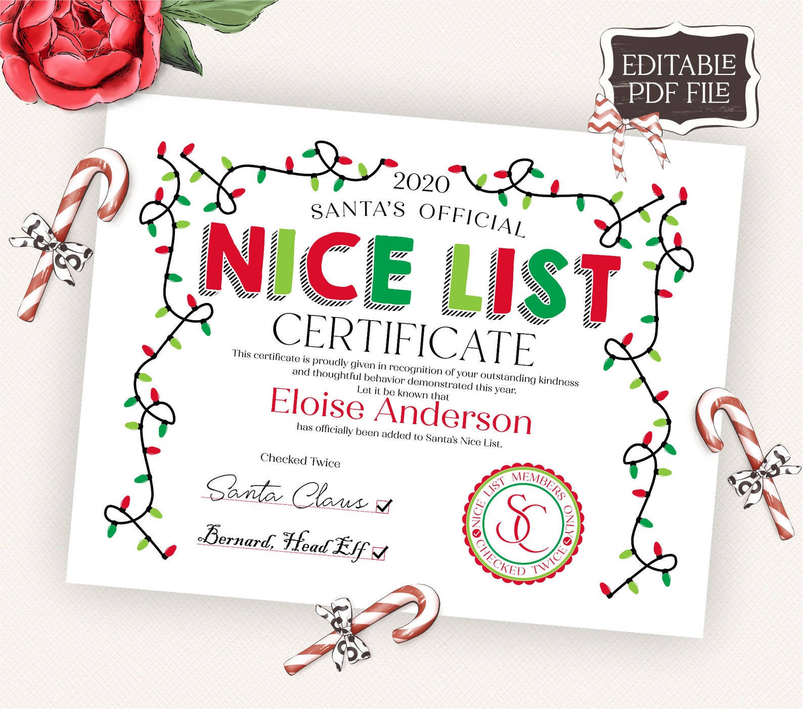 Printable Nice List Certificate From Santa Claus Editable PDF | Etsy