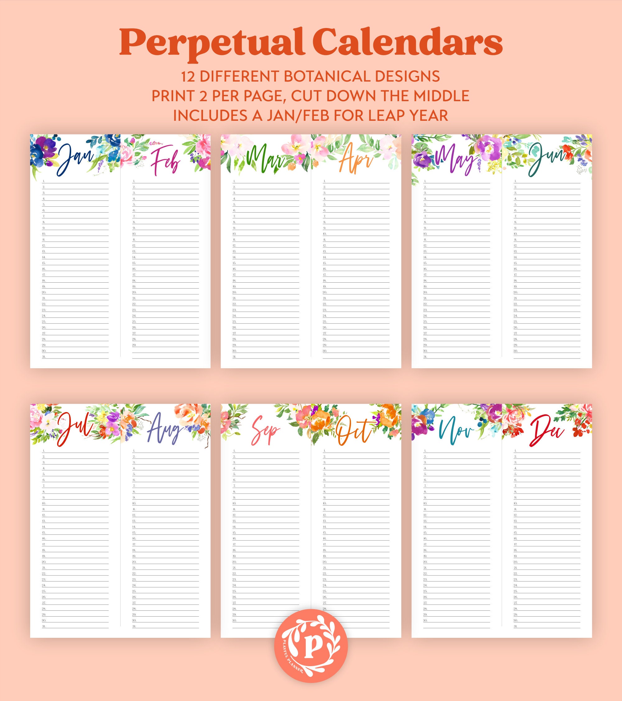 Printable Perpetual Calendar Editable Text Fields Birthday | Etsy