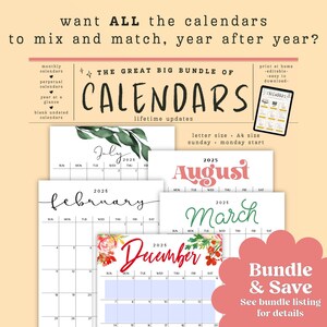 2025 + 2026 Calendar Bundle | Printable Editable Portrait Monthly ...