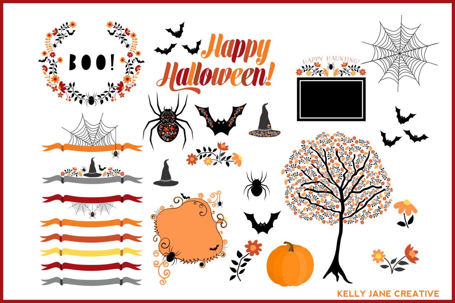 Halloween Clipart of Spiders Bats & Witches' Hats - Etsy