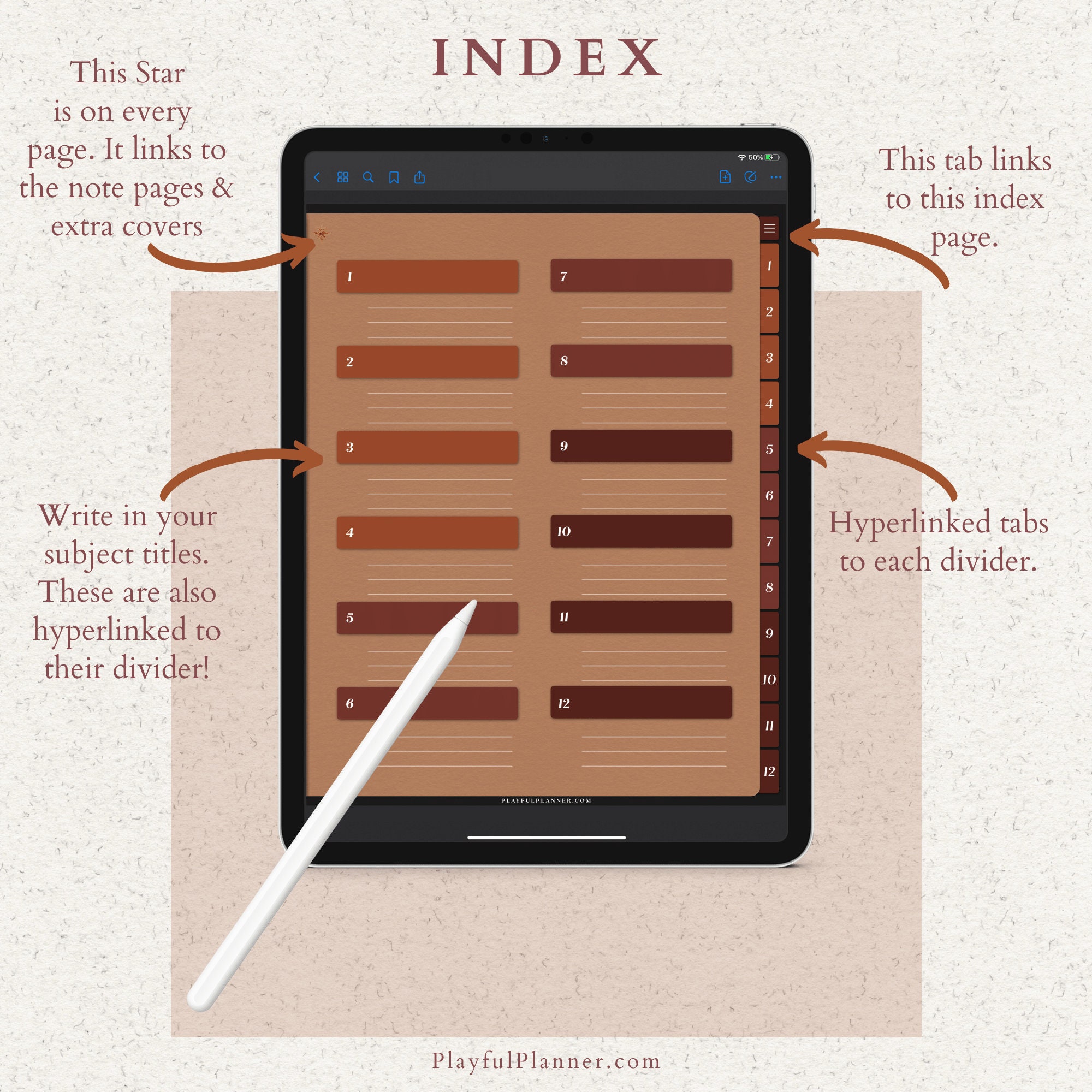 12 Subject Digital Notebook, Hyperlinked Tabs, 14 Paper Templates ...