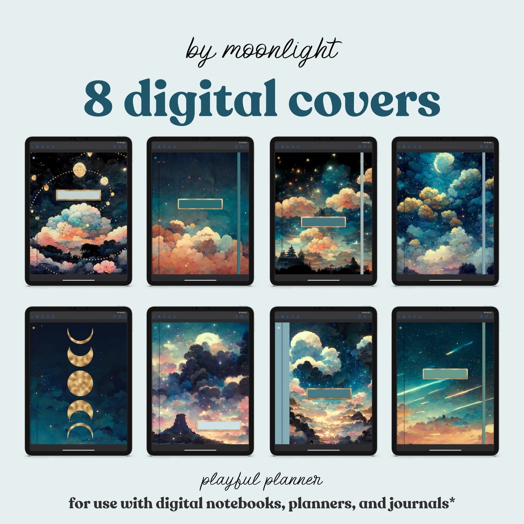 8 Cosmic Moonlight Digital Covers for Planners, Notebooks, or Journals ...