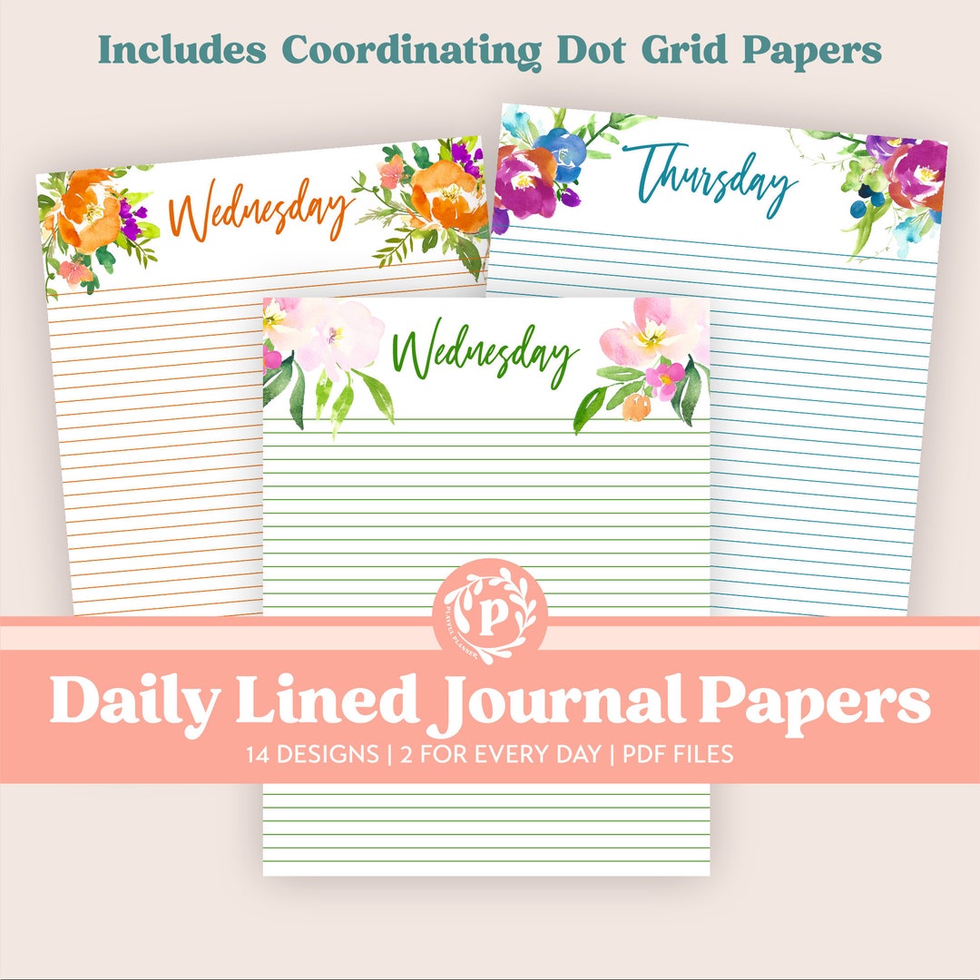 Printable Floral Daily Lined Journal Inserts Bundle Includes 14 Designs ...